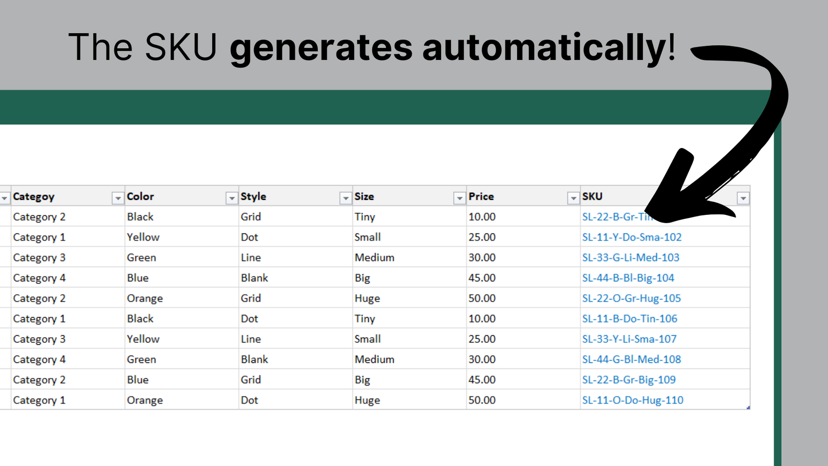 Excel SKU Generator – Spreadsheet Life